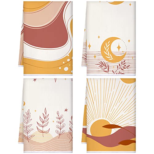 Frienda 4 Pieces Leaves Kitchen Towels 16 x 24 Inch Dish Towels Bathroom Hand Towels Set Absorbent Hand Drying Cloth Hand Towels for Kitchen Bathroom (Casual Style)