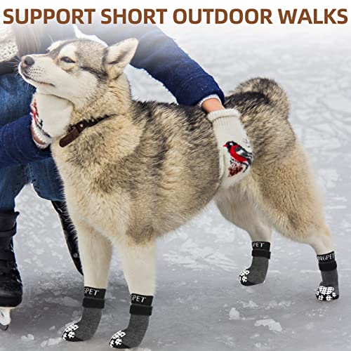 PUPTECK Double Side Anti-Slip Dog Socks with Adjustable Straps for Small Medium Large Dogs Indoor Hardwood Floor, 2 Pairs Pet Paw Protection Traction Control Grip Socks Prevents Licking, Grey L