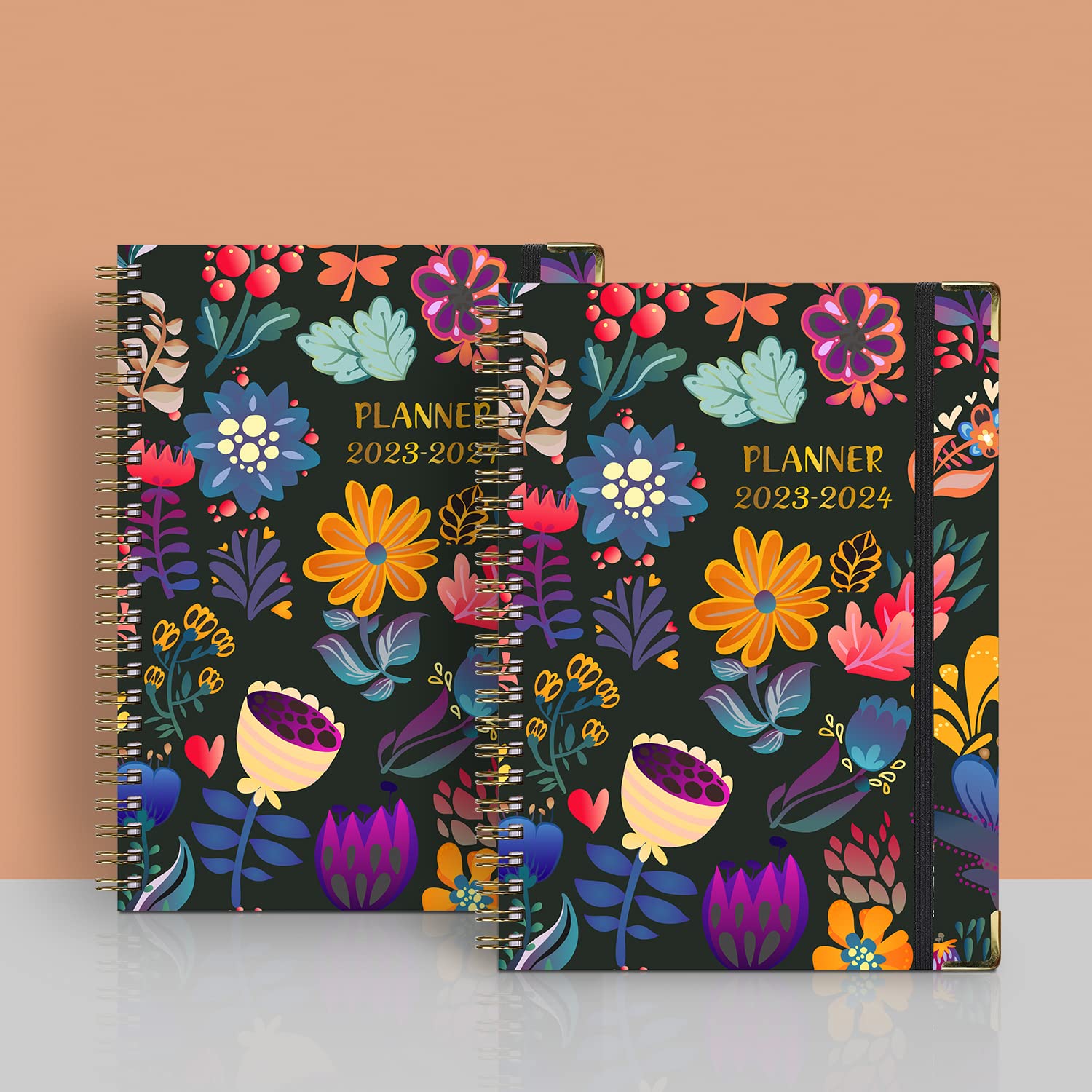 2023 Planner, Jul. 2023 – Jun. 2024, Academic Planner 2023-2024, 8.4" x 6.2" with Weekly & Monthly Spread, Spiral Planner Notebook, Elastic Closure, Inner Pocket, Coated Tabs, Floral
