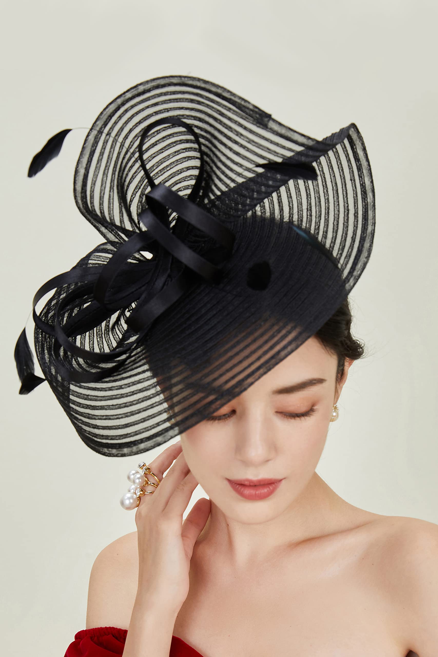 BABEYOND Tea Party Fascinator Kentucky Hat Derby Fascinator Feather Pillbox Hat for Cocktail Black