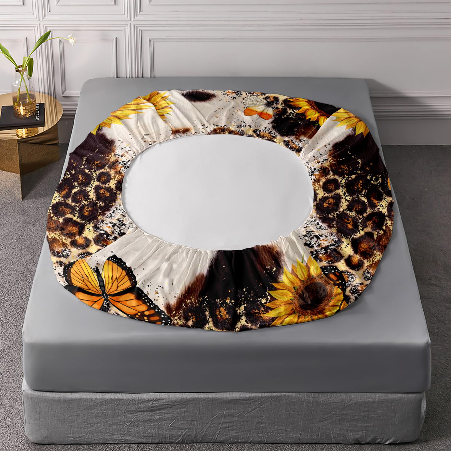 BSNTHO Leopard Print Sheet Set Twin Size 4 Piece, Sunflower Sheets for Girls Boys Kids Teens with 2 Pillowcases and 16" Deep Pocket, Butterfly Bedding Set Microfiber Ultra Soft Skin Friendly