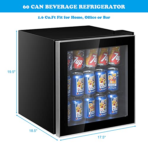 ARLIME Mini Fridge, Drink Cooler, 60 Can, Beverage Refrigerator with Glass Door, Removable Shelves for Soda Beer Wine, Small Drink Refrigerator for Bedroom, Office, Home Kitchen, Bar, 3.2 Cu. Ft.