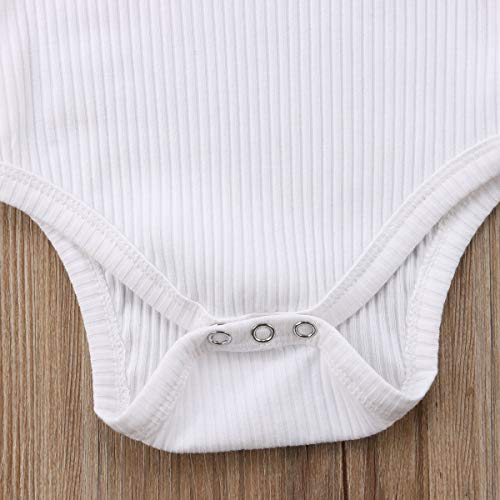 Seyurigaoka Newborn Unisex Baby Solid Bodysuit Basic Plain Rib Stitch Long Sleeve Romper Clothes for Infant Boy Girl (White, 6-12 Months)