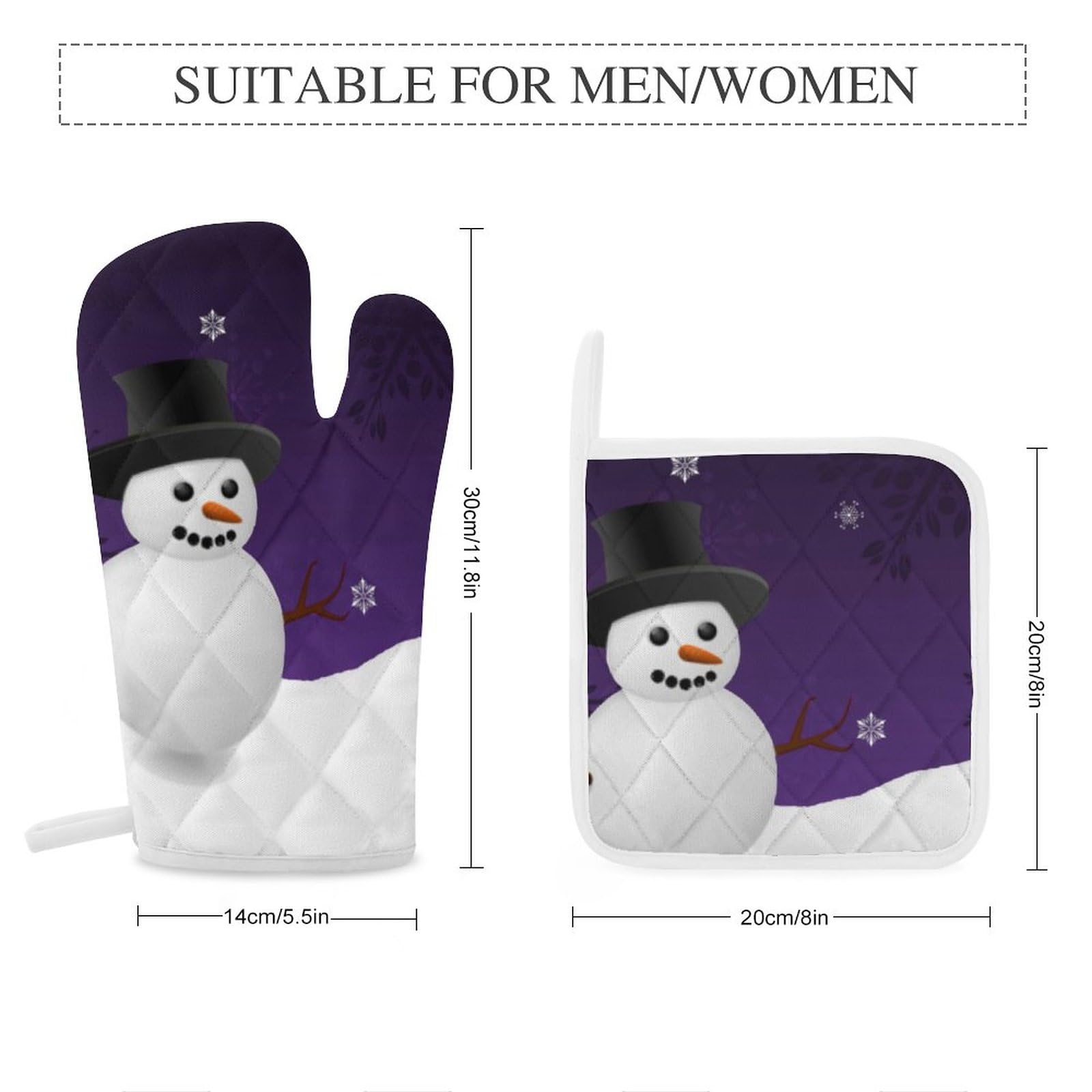 4PCS Oven Mitts and Pot Holders Sets, Purple Snowman Winter Christmas Oven Mitts Set Heat Resistant Kitchen Microwave Gloves Safe for Baking,Cooking, BBQ