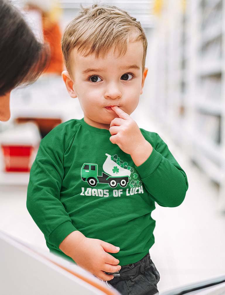 Tstars Boys St. Patrick's Day Shirt - Construction Trucks Design - Lucky St. Patty's Toddler Kids Long Sleeve Tee 3T Green
