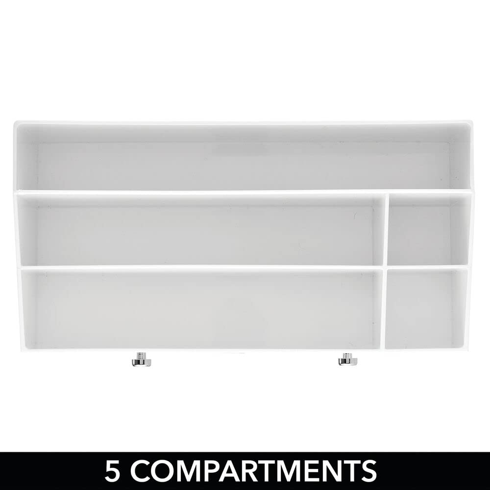 mDesign Plastic Makeup Storage Organizer with 2 Drawers and 5 Divided Sections for Bathroom, Vanity, Cabinet, Countertops - Storage for Cosmetics, Brushes, Blush - Lumiere Collection - White/Clear