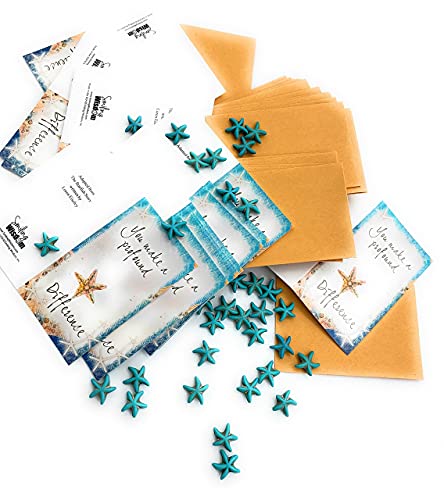 Smiling Wisdom - Bulk 30 Sets - Starfish Story You Make a Difference - Employee Appreciation Mini Greeting Card and Keepsake Gift Sets - 90 Pieces (Starfish - Kraft Envelopes)