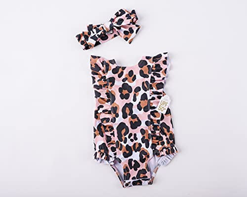 Mud Pie baby girls LEOPARD SWIMSUIT AND HEADBAND, Pink, 12-18 Months US