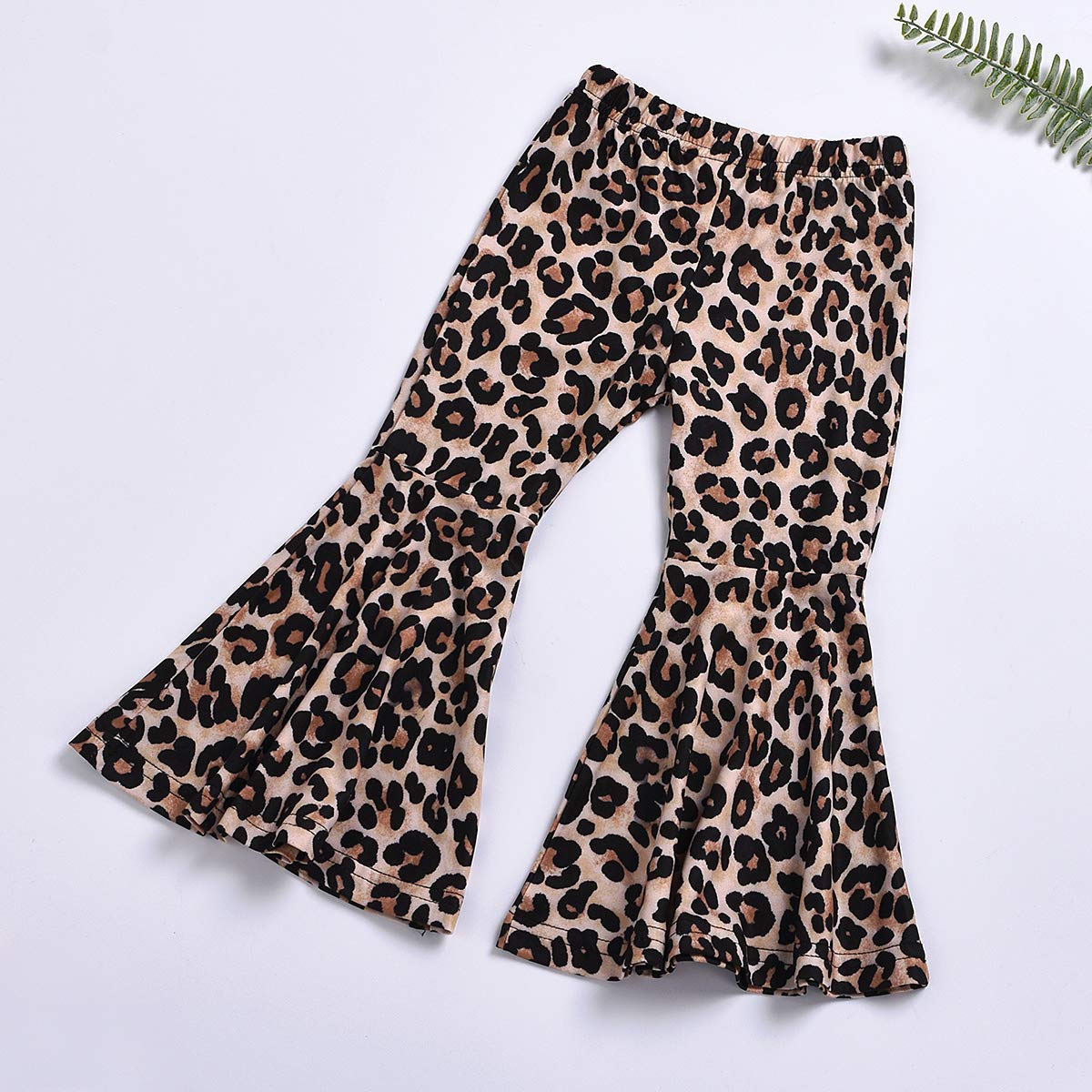 Toddler Baby Girls Letter Outfits Set Long Sleeve Tops + Leopard Bell Bottom Pants Autumn Clothes (Pink, 18-24 Months)
