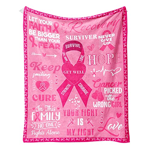 Breast Cancer Gifts for Women Throw Blanket, Get Well Soon Survivor Gifts Breast Cancer Pink Soft Blanket for Women 50"X 60"