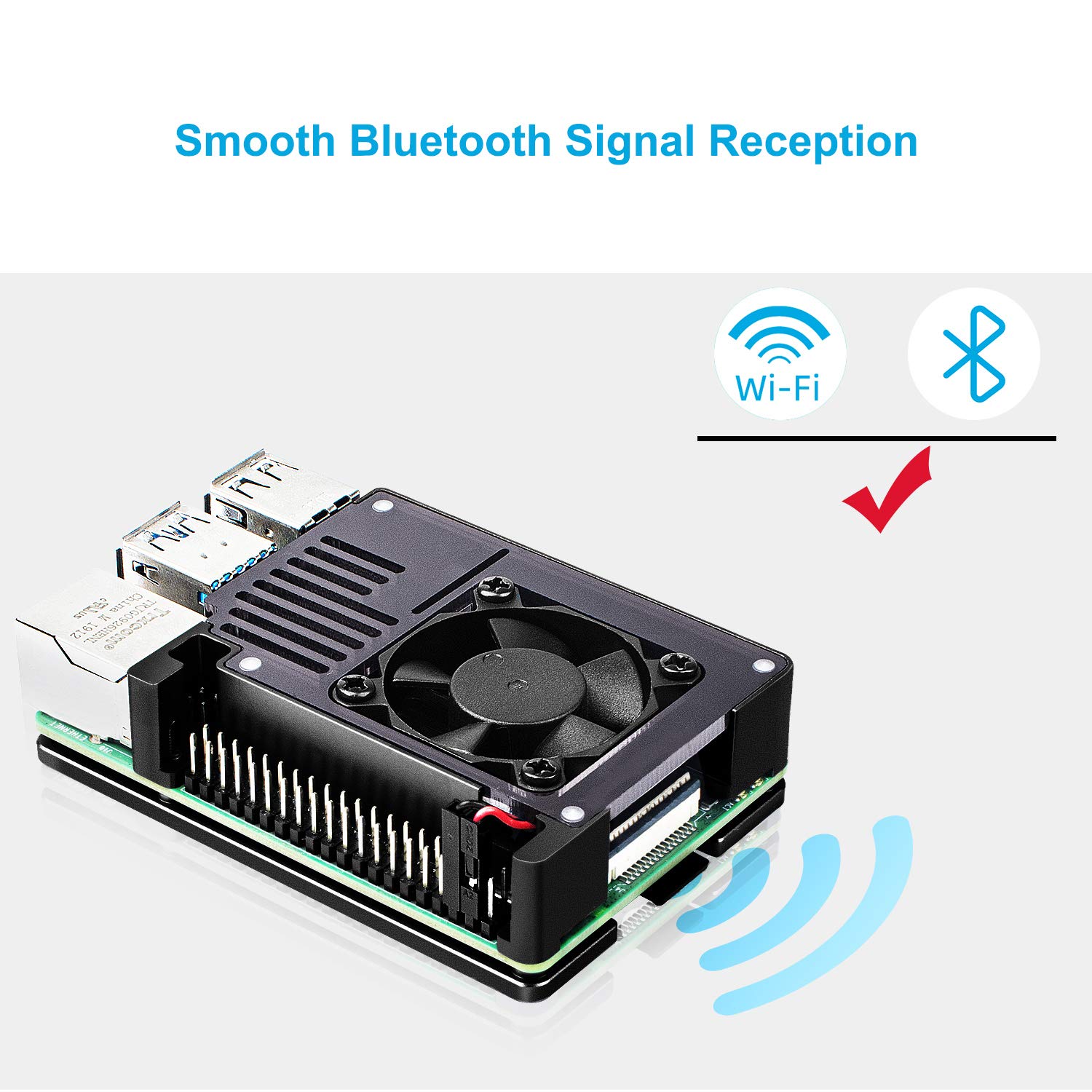 Smraza Case for Raspberry Pi 4, Metal Case for Raspberry Pi 4 Model B with Cooling Fan 35MM, Case Aluminum Alloy Enclosure with 4 PCS Heatsinks Pillar Thermal Adhesive Black (RPI Board Not Included)