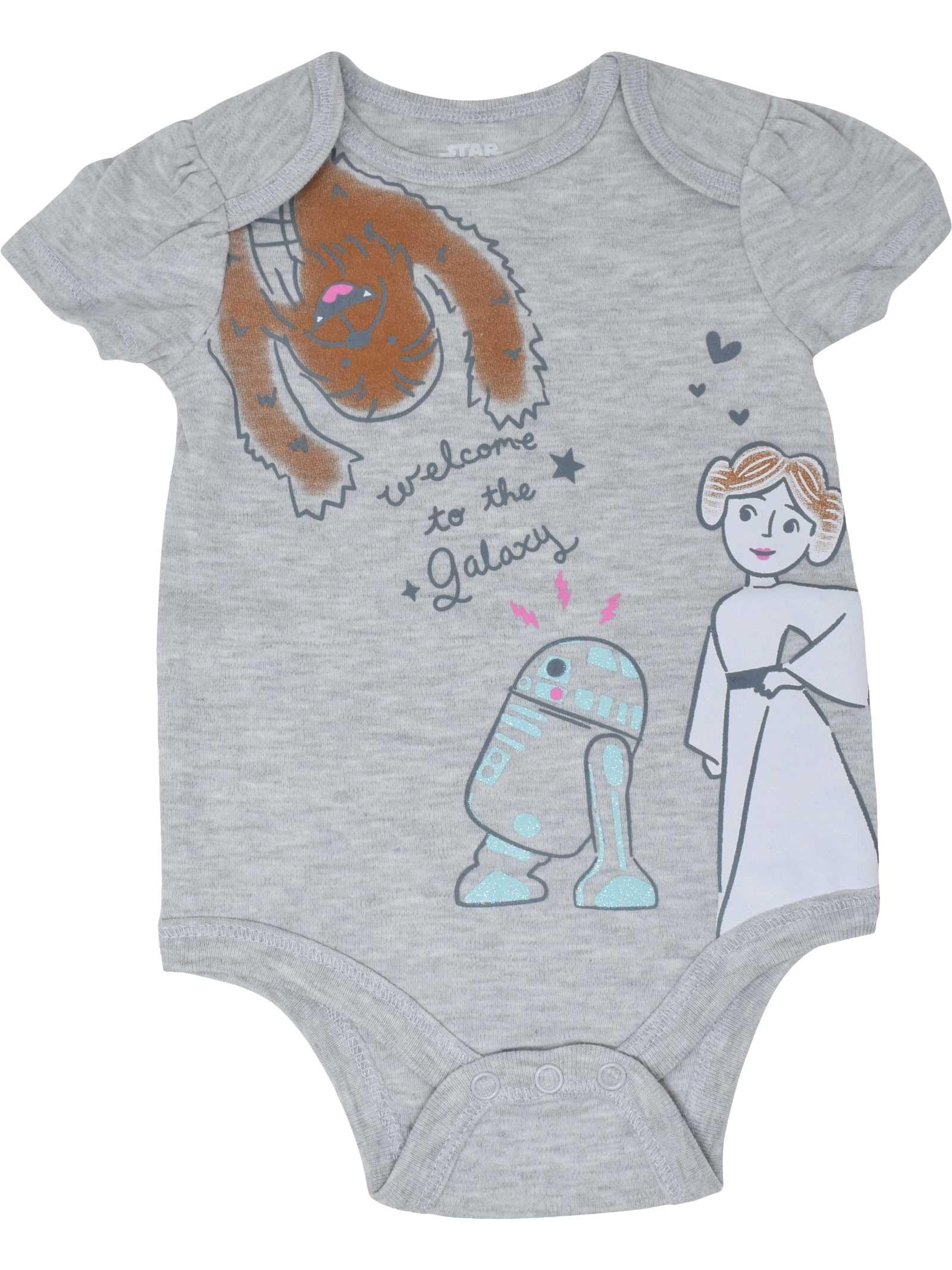 STAR WARS Baby Girls 5 Pack Bodysuits Princess Leia Yoda Chewbacca 3-6 Months