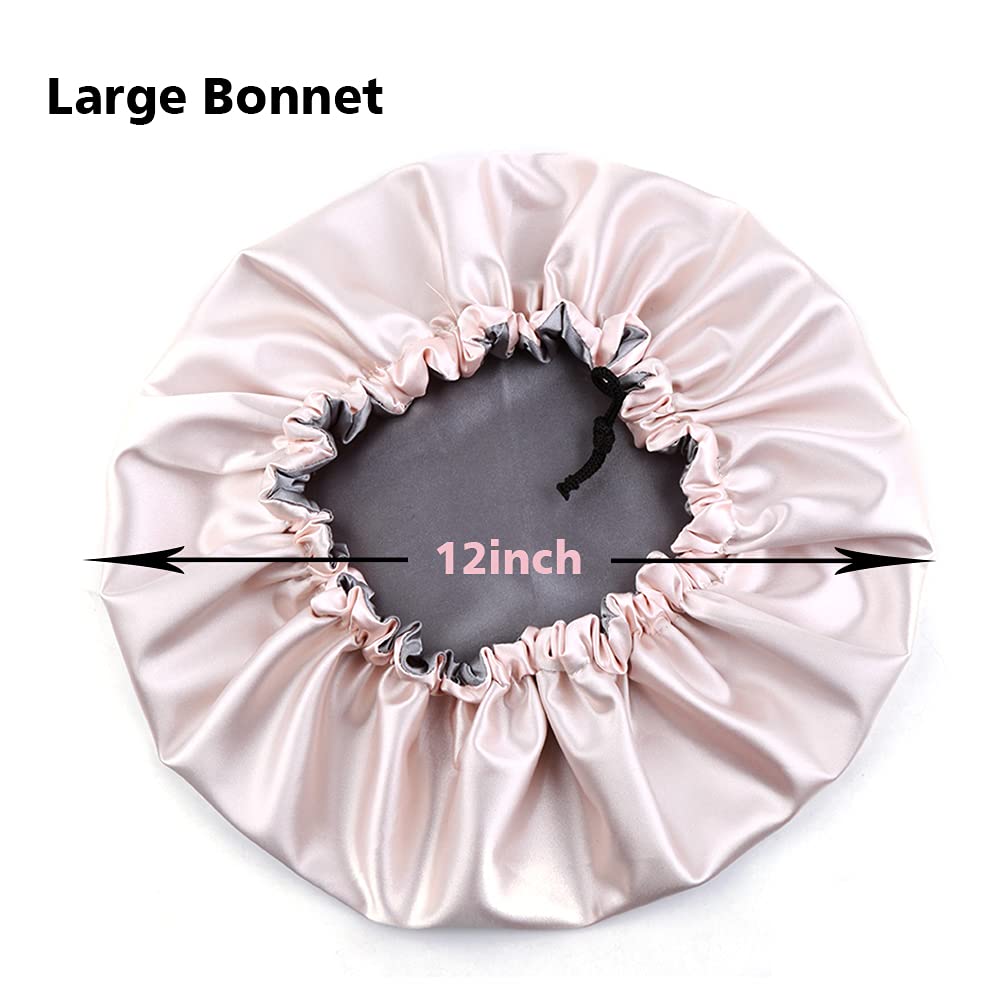 ELIHAIR Stain Bonnet Silky Sleep Cap Adjustable Satin Cap for Night Sleeping Hair Bonnet Reversible Double Layer Champagne/Grey