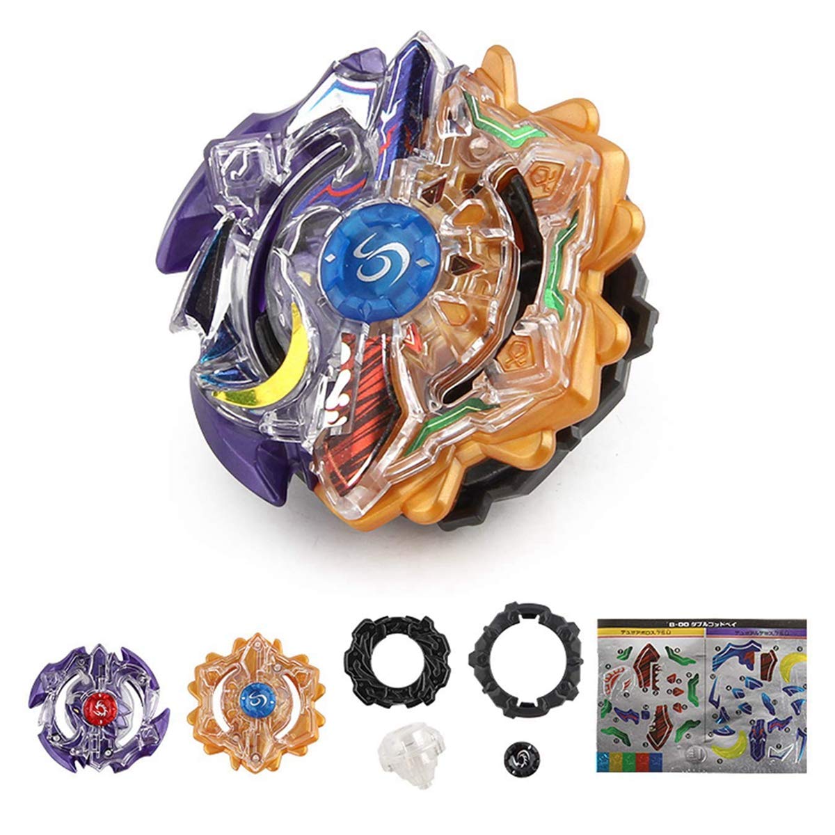 Bey Battle Burst Blades Evolution B-00 Booster Duo Eclipse Sun Moon Red Sparking Left & Right Launcher Handle Grip Starter Set Gaming Battling Top God Bay Lr launcher Buster Spinning Toy Gift for Boys
