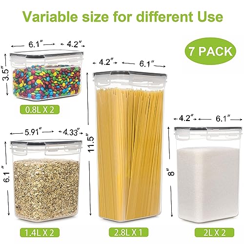 2023 New 7 PACK Airtight Food Storage Containers With Lids, BPA Free Kitchen Storage Containers for Spaghetti, Pasta and More, Plastic Canisters for Pantry Organization and Storage(Attached sticker)