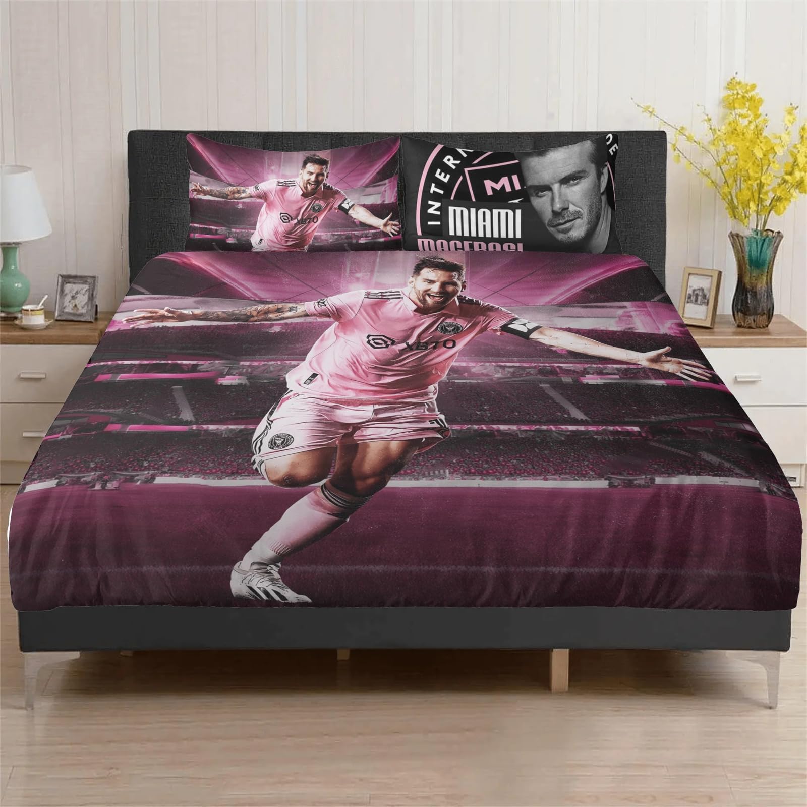 Aimery Miami Bedding Set Soccer Duvet Cover Set Pink Bed Football Comforter Soft Microfiber Soccer Bedding Sets 3 Pieces Fruit Comforter Cover and 2 Pillowcase for Bedroom (Pink 2,Full)