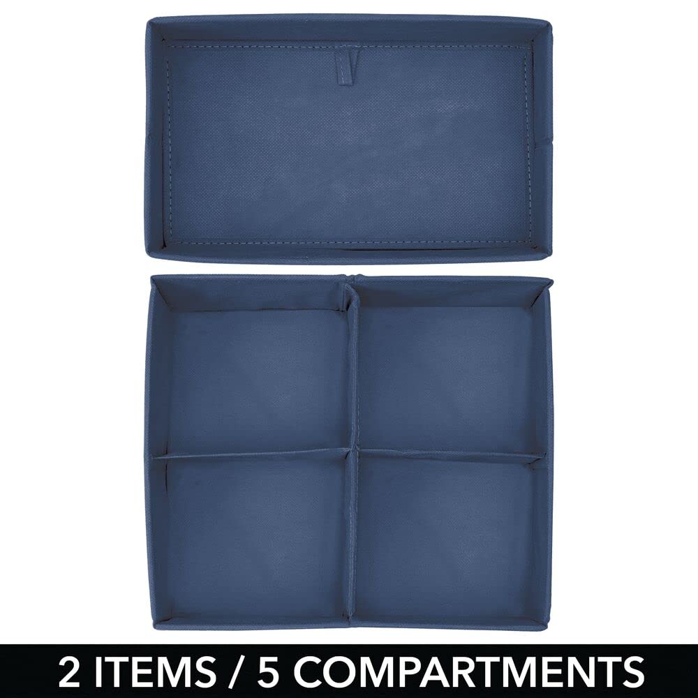 mDesign Soft Fabric Dresser Drawer and Closet Storage Organizer Set for Child/Kids Room, Nursery, Playroom - 2 Pack, 5 Compartments - Textured Print - Navy Blue