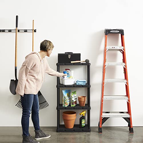 Gracious Living 4 Shelf Knect-A-Shelf Solid Light Duty Storage Unit 24 x 12 x 48 Organizer System for Home, Garage, Basement, and Laundry, Black (4 Pack)