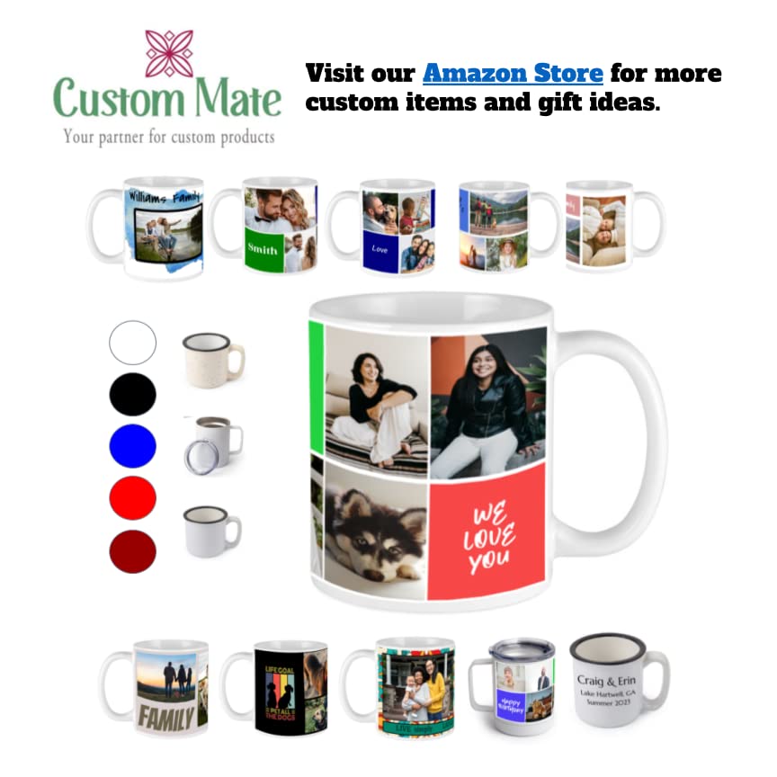 Custom Mate Custom Coffee Mug Personalized with Photos, Images, and Text (Classic 3 Photo with Text) White Black COFMUGWH11 0