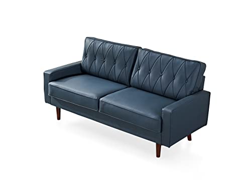 US Pride Furniture Modern Style Faux Leather 69.3ββ Wide with Round Tapered Legs Living Room Sofas, Blue