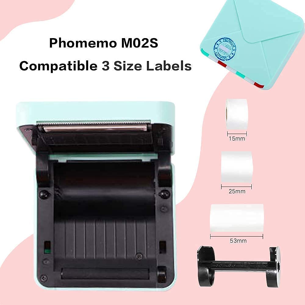 Phomemo M02S Mini Thermal Printer- Bluetooth Photo Printer with 3 Rolls Transparent Sticker Paper, Compatible with iOS + Android for Plan Journal, Study Notes, Art Creation, Work, Gift, Cyan