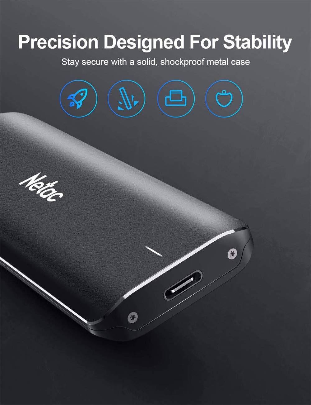 Netac SSD External Drive, 500GB Portable SSD for Type C, Up to 980MB/s, NVME SSD PCIE, USB 3.2 Gen2 10Gbps External Solid State Drive