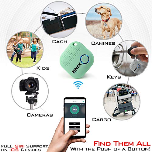 Bluetooth Key Finder β Key Locator Device with App, Siri Compatibility, Extra Battery β Anti-Lost GPS Keychain Tracker Device for Phone, Luggage, Backpack, Wallet β Tracking Chip Tags by Rinex