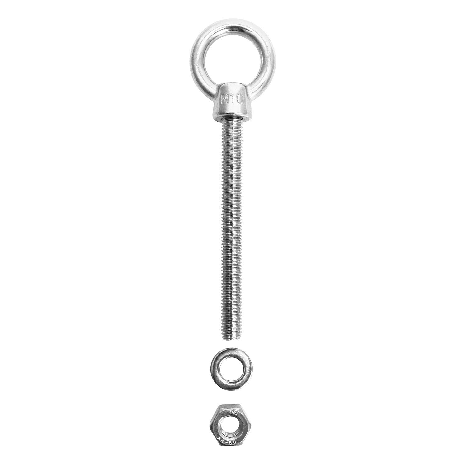QWORK Stainless Steel Machinery Eye Bolt with Shoulder, 5 Pack 3/8" x 4" Long 304 Stainless Steel Marine Grade Shoulder Eye Bolt, Threaded Eyebolts