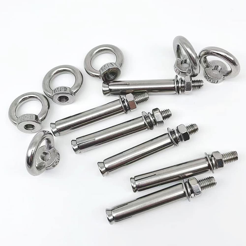 6Pack 304 Stainless Steel Expansion Bolt M8x100mm with Eyebolt Fastener Wall Concrete Brick Expansion Screw Closed Hook Anchor Bolt
