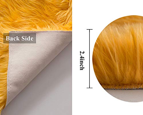 MIULEE Luxury Super Soft Fluffy Area Rug Faux Fur Rectangle Rug Decorative Plush Shaggy Carpet for Bedside Sofa Floor Nursery Fall Decor 2 x 3 Feet, Mustard Yellow