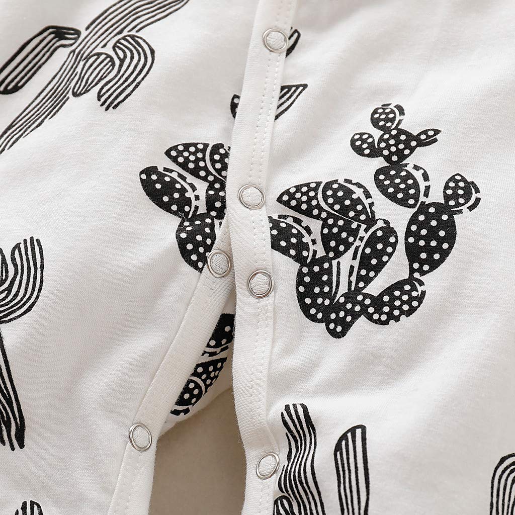 TMEEIHNSS Newborn Baby Boys Girls Bodysuit 2 Piece Set Infant Cactus Print Romper Jumpsuit Hat Outfits Sets (White, 0-3)