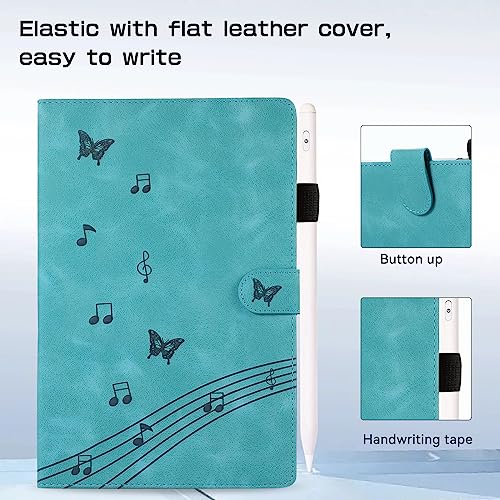 Business Special Butterfly Phonogram Pattern Cover with 2 Credit Card Slots Pencil Holder Kickstand Protective Case for iPad Air 5 2022-Lake Blue