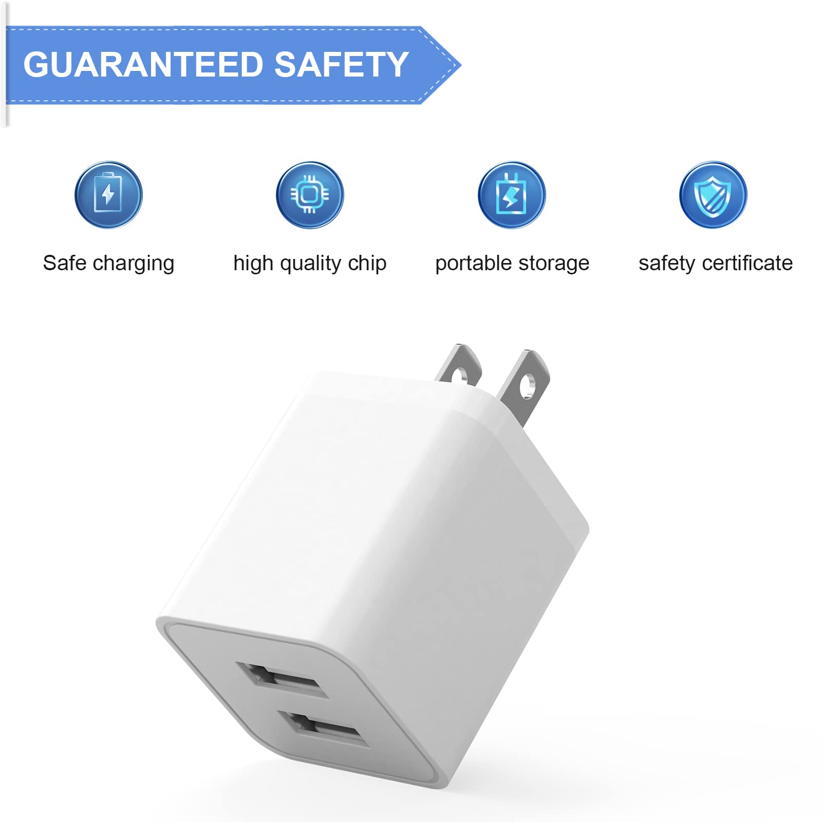 6Pack USB Wall Charger, iGENJUN 2.4A Phone Charger Dual USB Port Cube Power Plug Adapter Fast Wall Charger Block Compatible with iPhone 16/16 Pro/15/15 Pro, Samsung Galaxy, Pixel, LG, Android-White