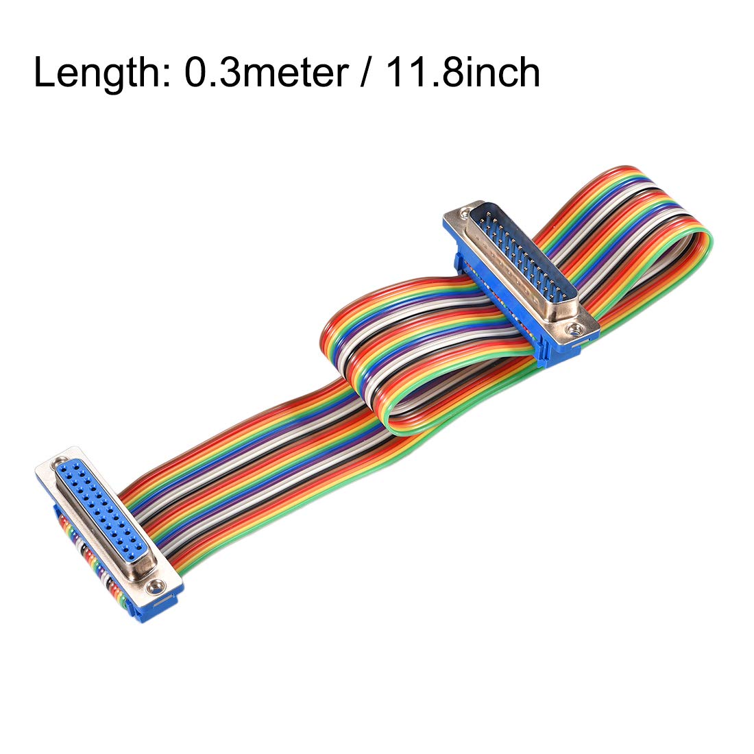 uxcell IDC Rainbow Wire Flat Ribbon Cable DB25 Male to DB25 Female Connector 2.54mm Pitch 11.8inch Length