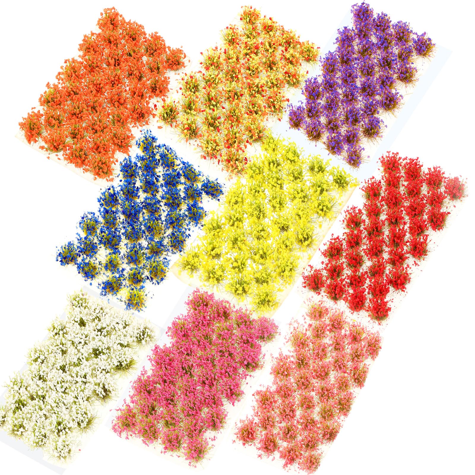 288 Pcs Static Grass Tuft Flower Cluster Vegetation Groups Self Adhesive Artificial Model Grass Tufts DIY Miniature Colorful Flower Cluster for Terrain Railway Scenery Table Landscape (Spring Style)