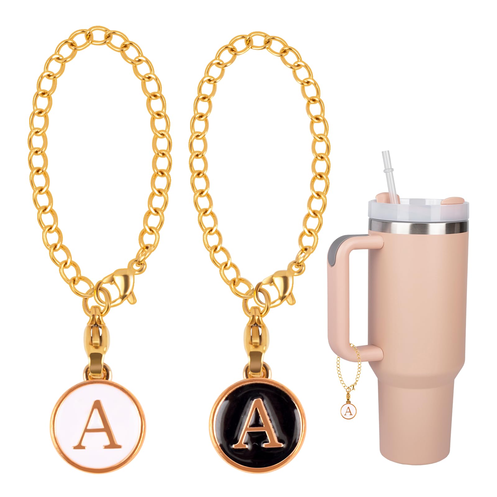 2Pcs Letter T Charms Accessories for Stanley Simple Modern Cup Name id Plate Initial Letter Handle Personalized Charm For Stanley Tumbler Water Cup Handle Identification Letter Charm White Black