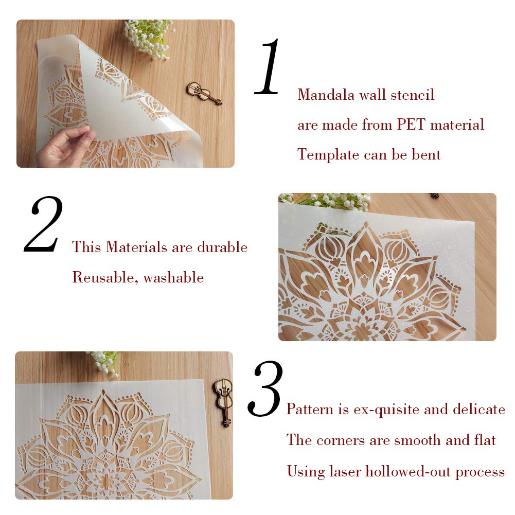 24 Pack (6x6Inch) Painting Drawing Mandala Dot Stencil Template for DIY Rock Painting Art Projects, Reusable