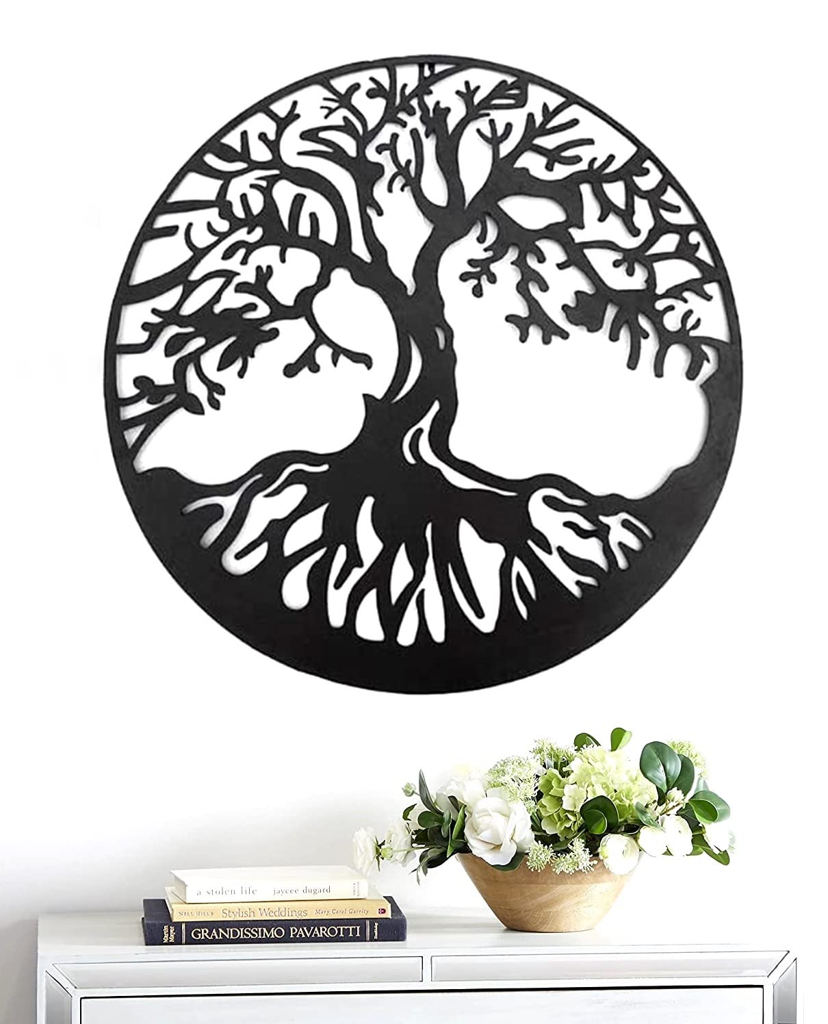 Bellaa 21925 Metal Wall Decor Tree of Life Circle Sign Living Room Outdoor Garden Rustic Art 24 inch