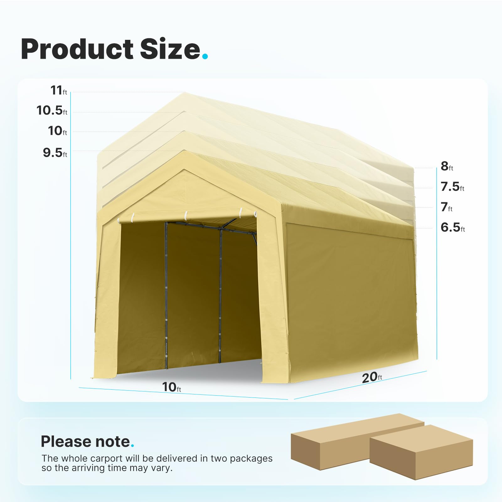 ADVANCE OUTDOOR 10x20 ft Heavy Duty Carport with Removable Sidewalls and Doors, Adjustable Height Car Canopy Garage Party Tent Boat Shelter with Reinforced Poles, Beige