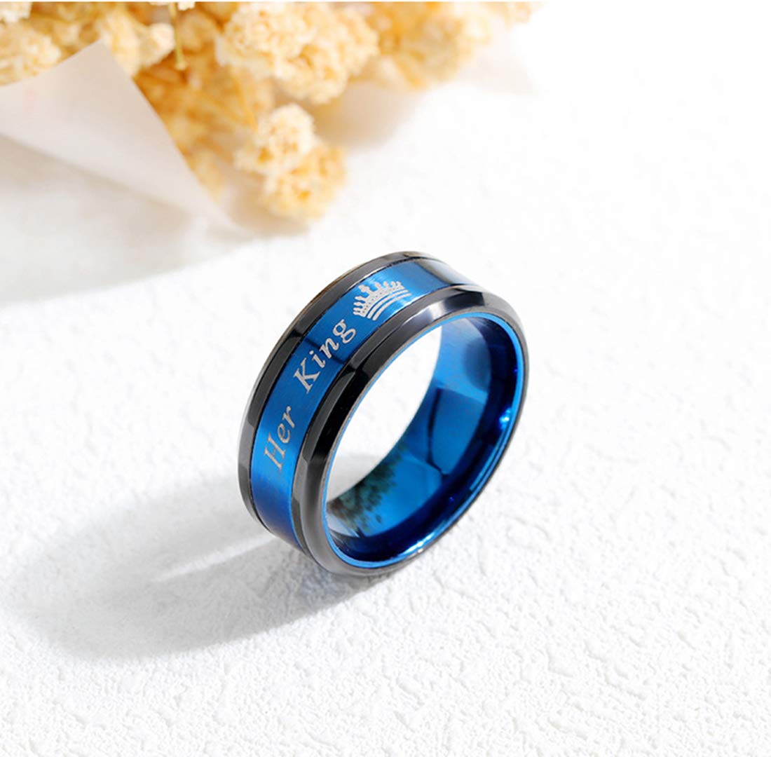 2pcs Matching Set Couple Rings Stainless Steel Promise Rings with His Queen and Her King Wedding Engagement Band