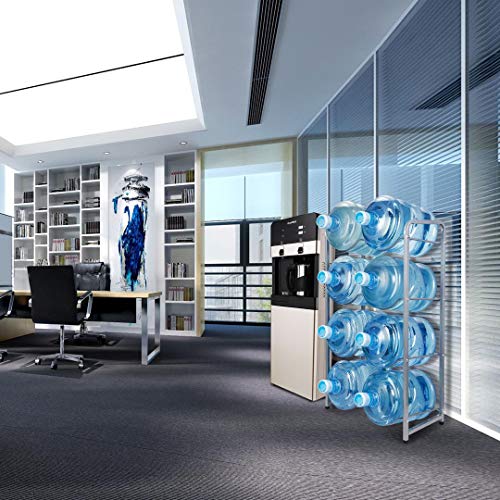 KAX 5-Gallon Water Bottle Holder 8 Trays Water Jug Rack 4-Tier Water Bottle Rack Reinforced Steel Rack for Water Storage Water Bottle Storage Rack for 8 Bottles, Silver