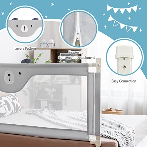 GLACER Bed Rail for Toddlers, 77β Extra Long, Height Adjustable Baby Bed Rail Guard with One-Side Lifting Design, Double Safety Locks, Safety Bed Guardrail for Kids with Side Storage Pocket (Bear)