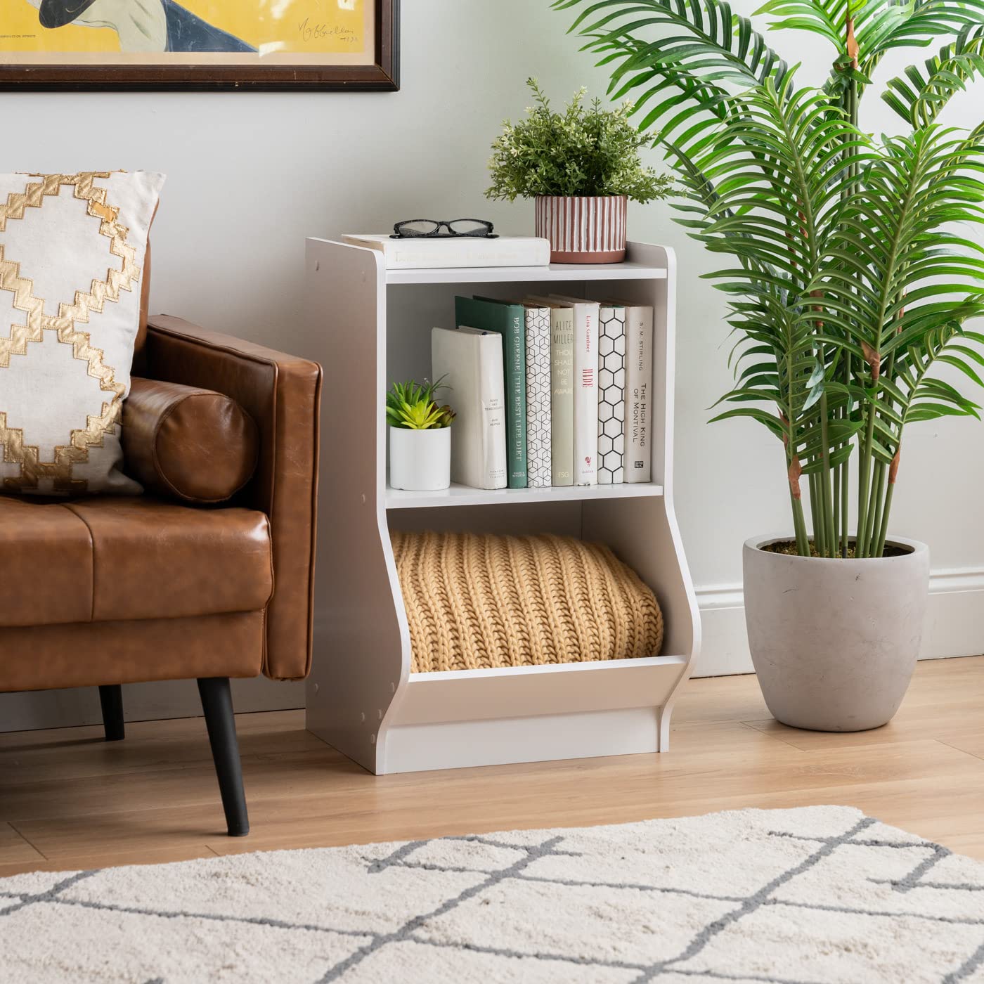 IRIS USA 2-Tier Shelf Organizer with Easy Access Angled Cubby, Frost White
