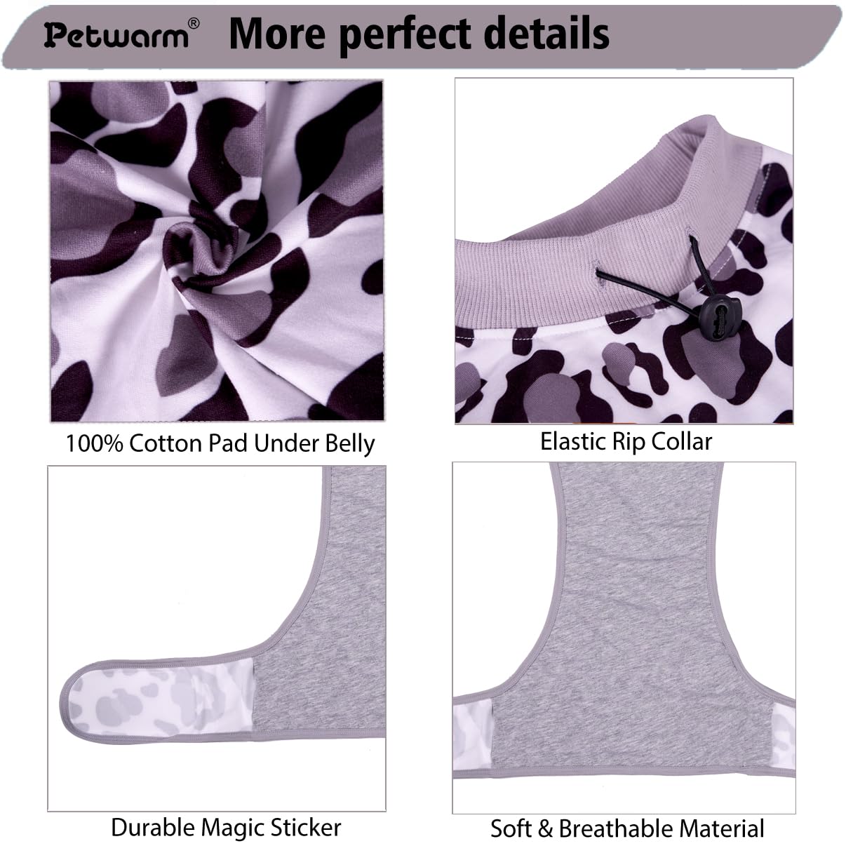 PetWarm Surgery Suit for Dogs Male - Dog Cone Alternative After Surgery - Covers Wounds, Prevents Licking - Fashionable and Protective - Lightweight and Breathable,Leopard Pattern,White,L