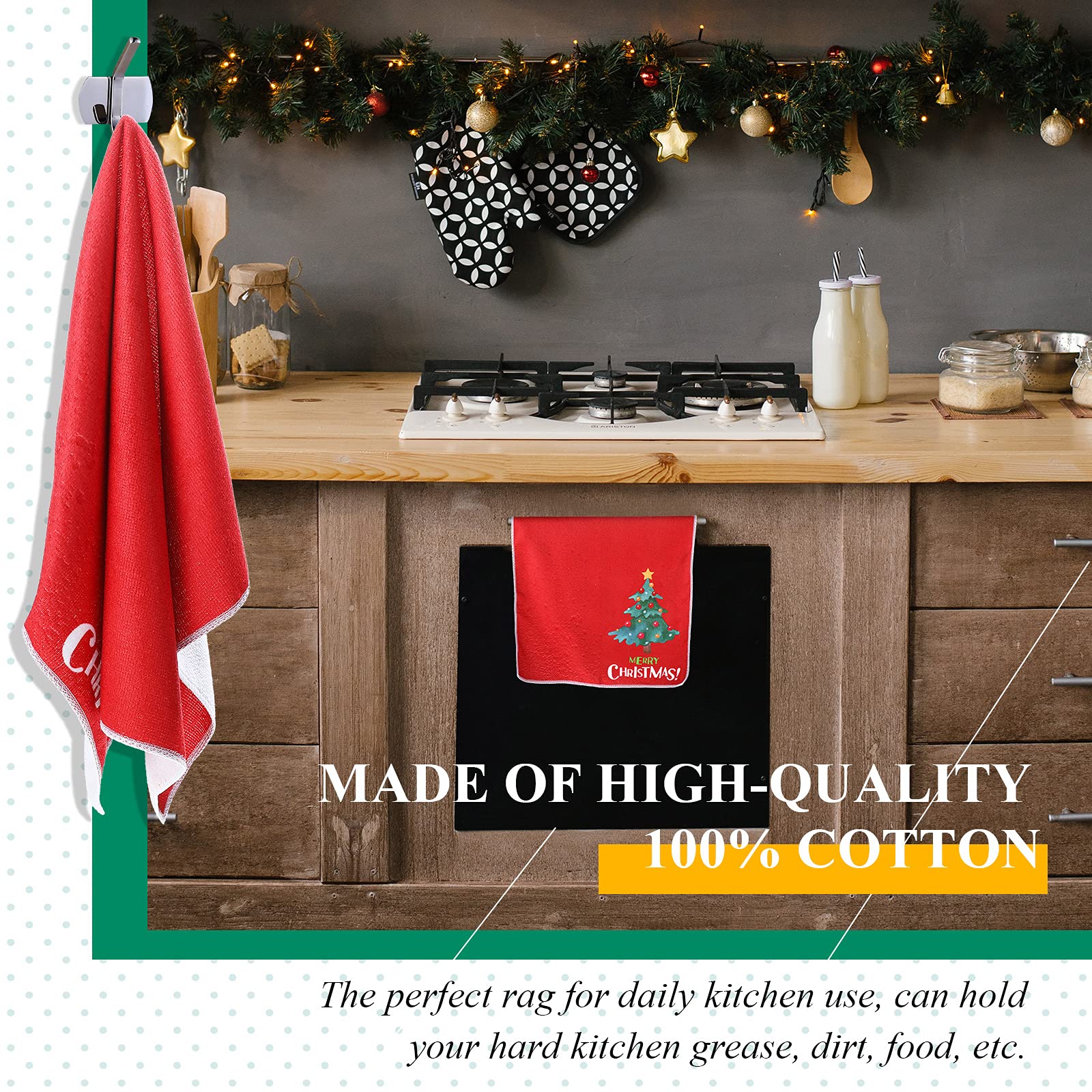 4 Pieces Christmas Kitchen Dishtowel Microfiber Peppermint Candy Dishtowel Large Holiday Kitchen Towels Xmas Tree Merry Christmas Hand Towel for Kitchen Decoration, 15.7 x 23.6 Inches (Adorable Style)