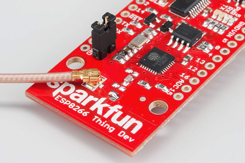 SparkFun ESP8266 Thing - Dev Board - WiFi-enabled microcontroller compatible with Arduino for Internet of Things WiFi Development On-board FTDI USB-to-Serial converter PCB trace antenna U.FL connector
