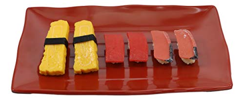 Ebros Large Red And Black Melamine Irregular Design Serving Plate or Dish With Ridges 11.25" Long Restaurant Supply For Japanese Yakitori Skewers Appetizers Teriyaki Sushi Sashimi Dinner Platter (1)