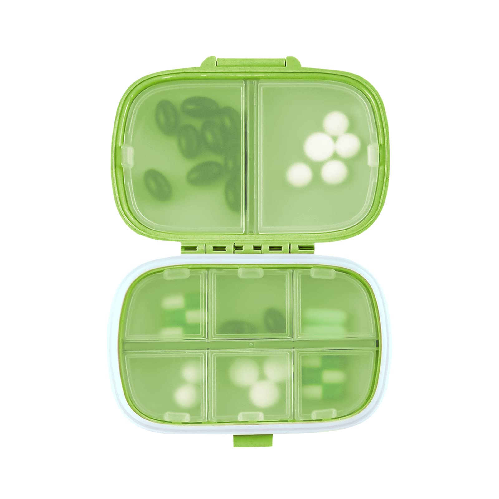 4PCS Travel Pill Organizer, 8 Compartments Portable Pill Case, Small Pill Box for Pocket Purse Portable Medicine Vitamin Container (Green+Blue+Pink+Beige)