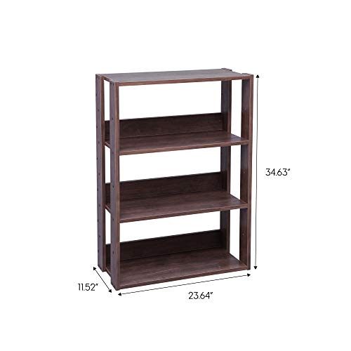 IRIS USA 3 Tier Height Adjustable Wooden Bookshelf, Simple Wide Bookcase, Natural Shelving, Dark Oak