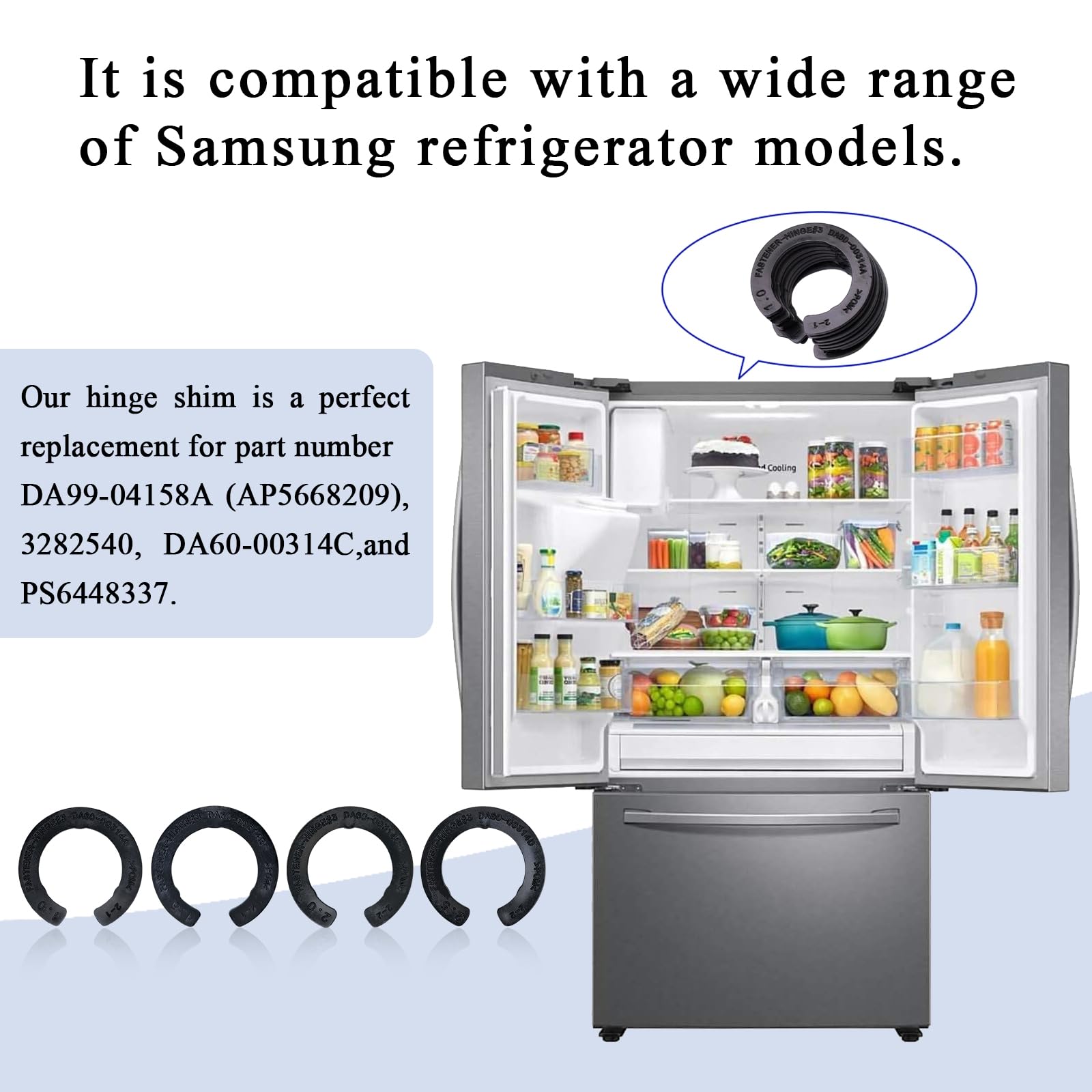 4 Pcs Upgraded DA99-04158A Hinge Shim Refrigerator Door Height Adjustment Kits, Replacement Parts for Samsung 3282540, DA60-00314C, PS6448337 AP5668209,4 Different Thickness
